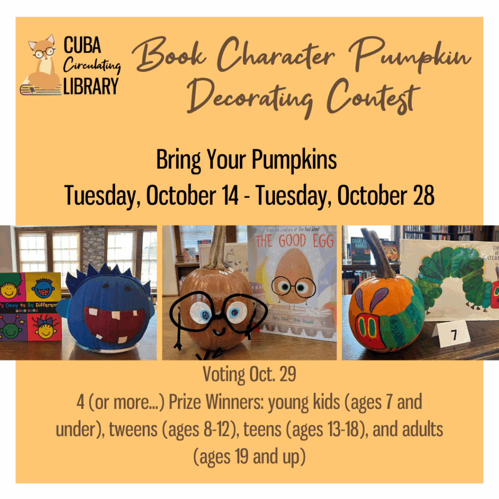 Book Character Pumpkin Contest – Cuba Circulating Library